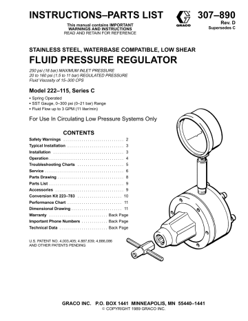 Graco 307890D Fluid Pressure Regulator Owner's Manual | Manualzz