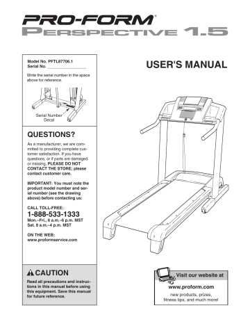 PROFORM PERSPECTIVE 1.5 USER'S MANUAL | Manualzz