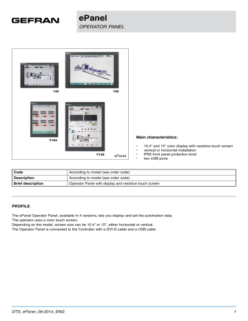 Gefran ePanel Hmi Terminal DataSheet | Manualzz