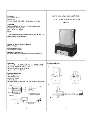 FANTEC MR-U3e DOCKING STATION Manual | Manualzz
