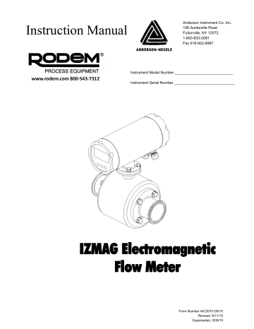 Anderson IZMAG Electromagnetic Flowmeter Instruction | Manualzz