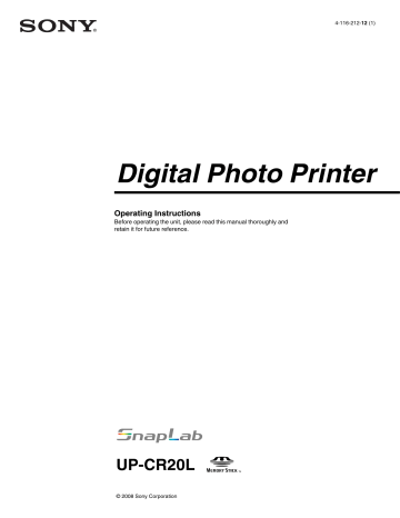 Sony Digital Photo Printer SnapLab UP-CR20L Operating Instructions ...