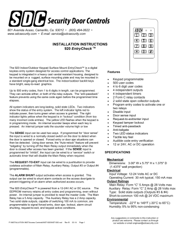 SDC 920 EntryCheck Installation Instructions Manual | Manualzz