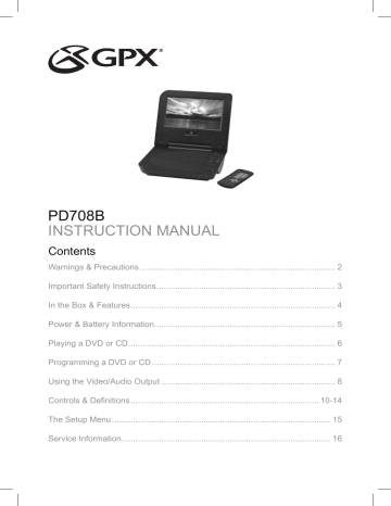 GPX PD708B Portable DVD Player Instruction Manual | Manualzz