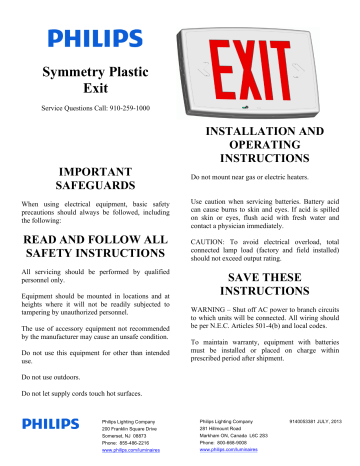 Exit sign Installation and Operating Instructions | Manualzz