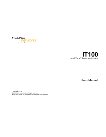 Fluke IntelliTone IT100 Toner and Probe Users Manual | Manualzz