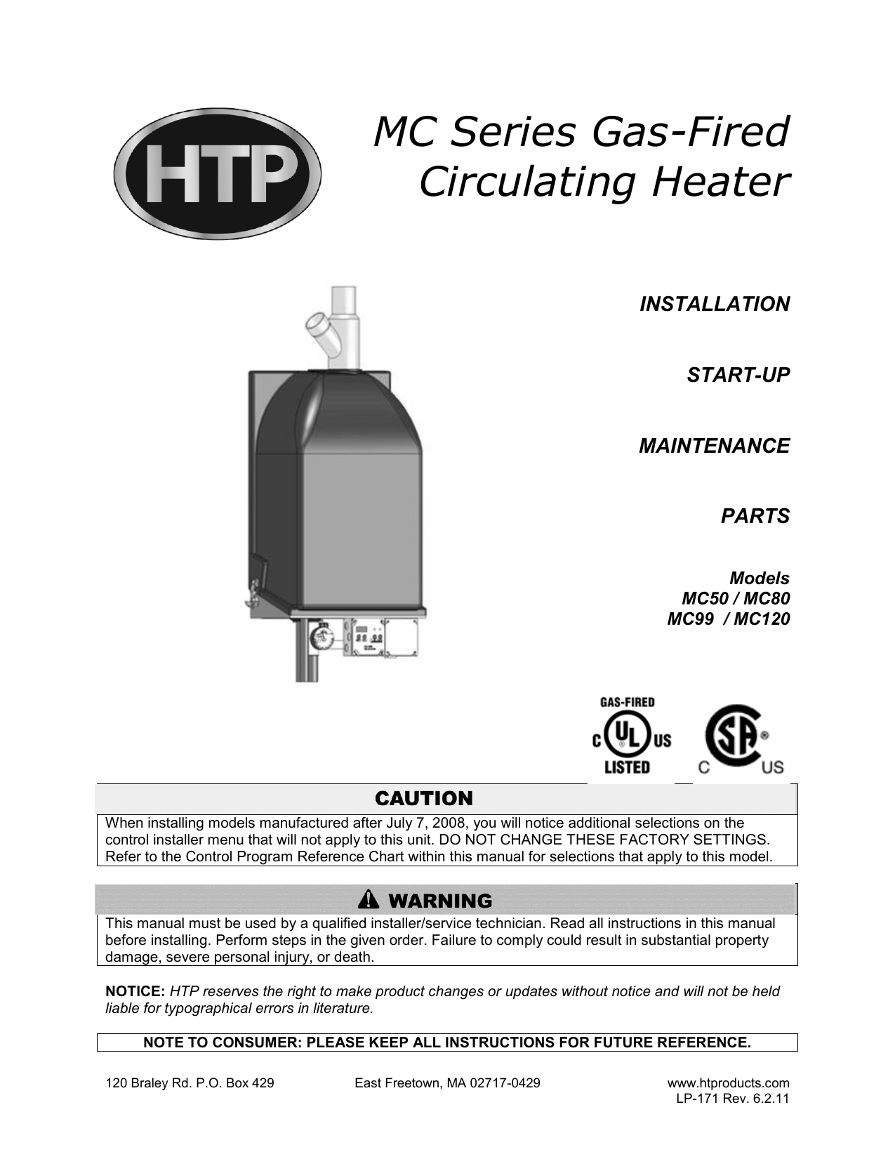HTP MC80 MC Series Residential Gas Boiler 80 MBH Propane and Natural ...
