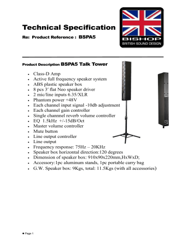 Talk Tower BSPA5 Technical Specification | Manualzz