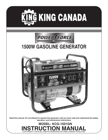 King Canada 1500W Gasoline Generator KCG-1500G Instruction manual ...