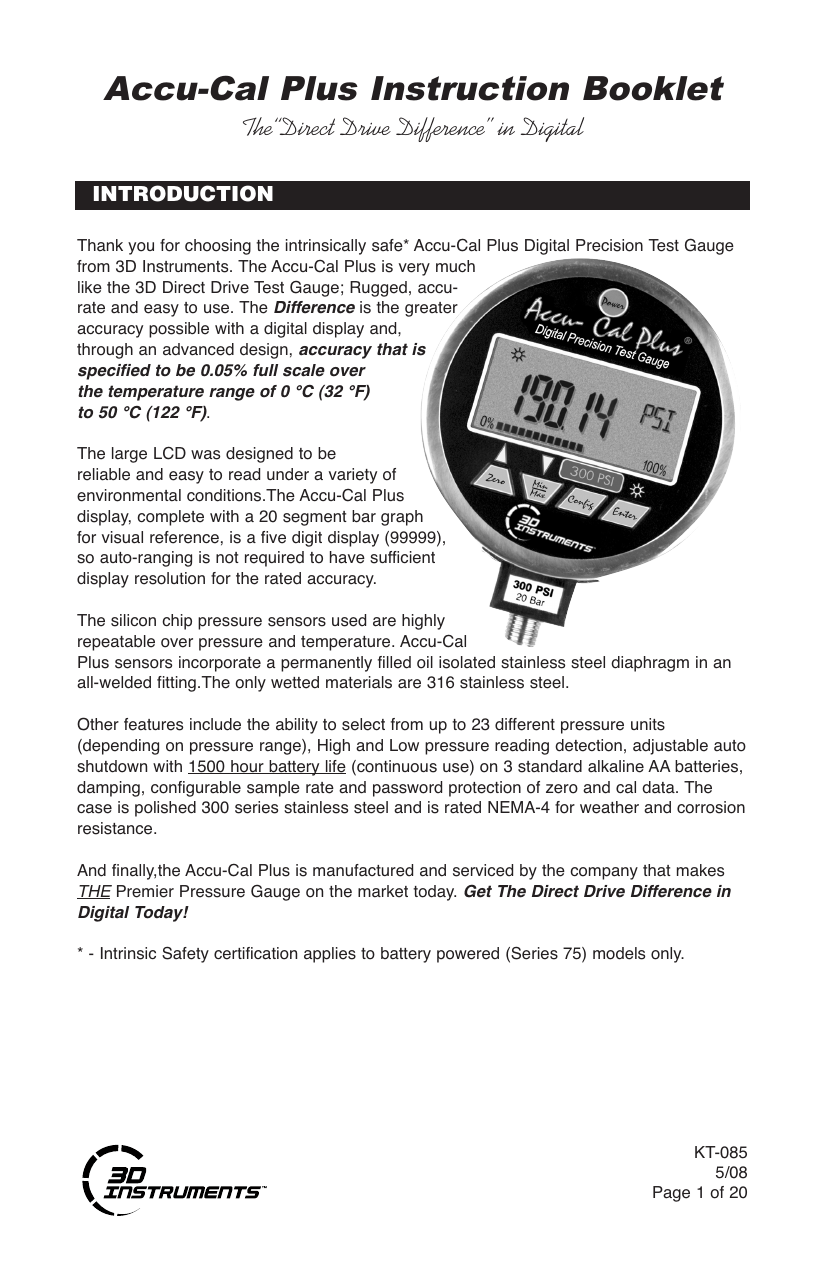 0 to 1000 psi Martel BetaGauge PI-PRO Rear Mount Style Isolated Digital ...