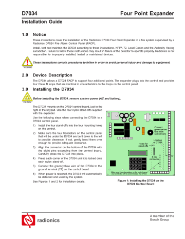 Radionics D7034 Four Point Expander Installation Guide | Manualzz