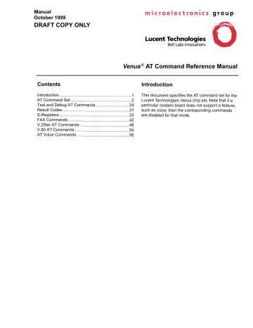 Lucent Technologies Venus Modem AT Command Reference Manual | Manualzz