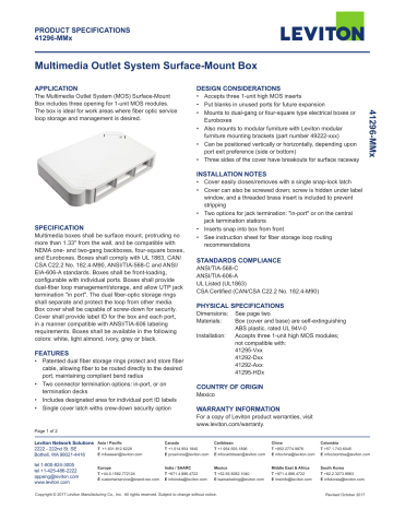 Leviton 41296-MMW MOS Wallplate Product Specification | Manualzz