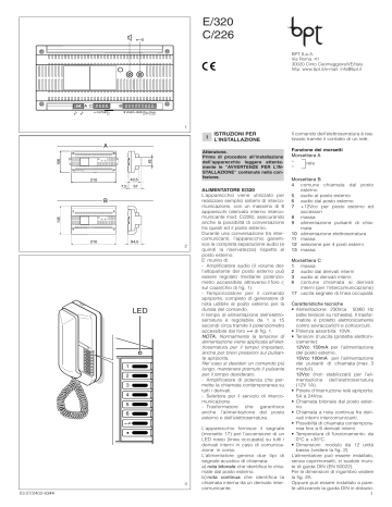 BPT E/320 Power Supplier, C/226 Intercom Handset Installation ...