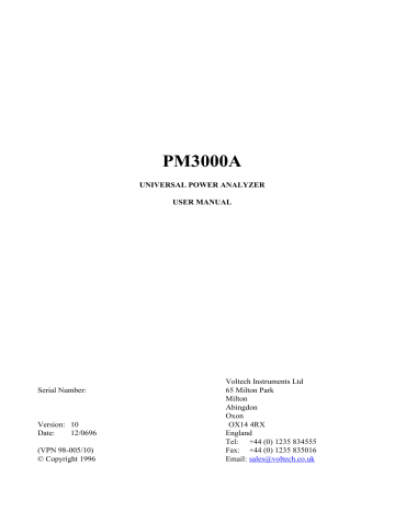 Voltech PM3000A Universal Power Analyzer User Manual | Manualzz