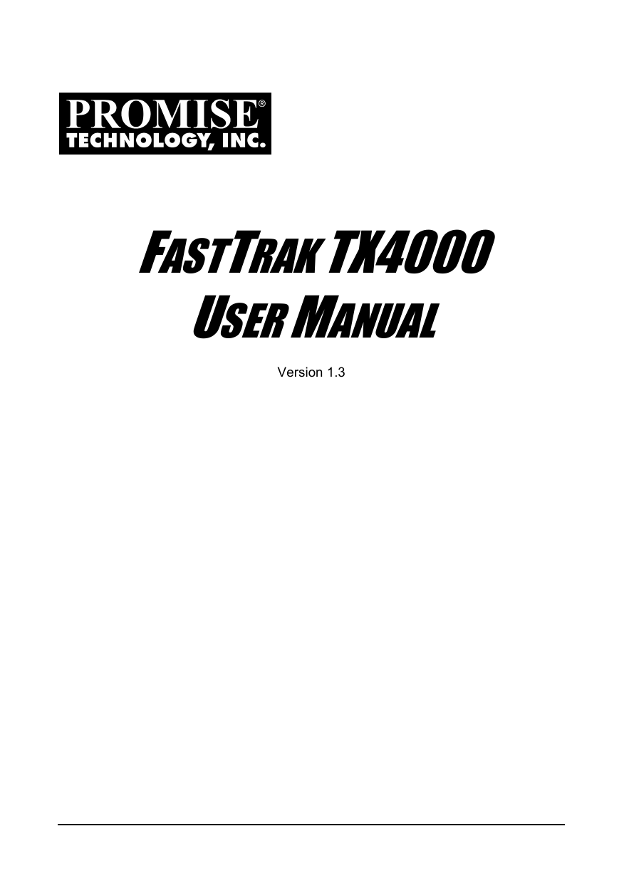 PROMISE Technology FastTrak TX4000 User Manual | Manualzz
