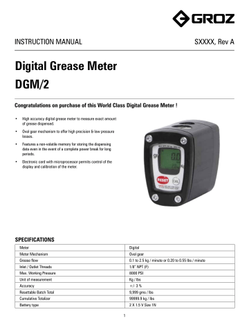 Digital Grease Meter DGM/2 Instruction Manual | Manualzz
