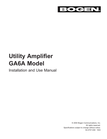 Bogen GA6A Utility Amplifier Installation and Use Manual | Manualzz