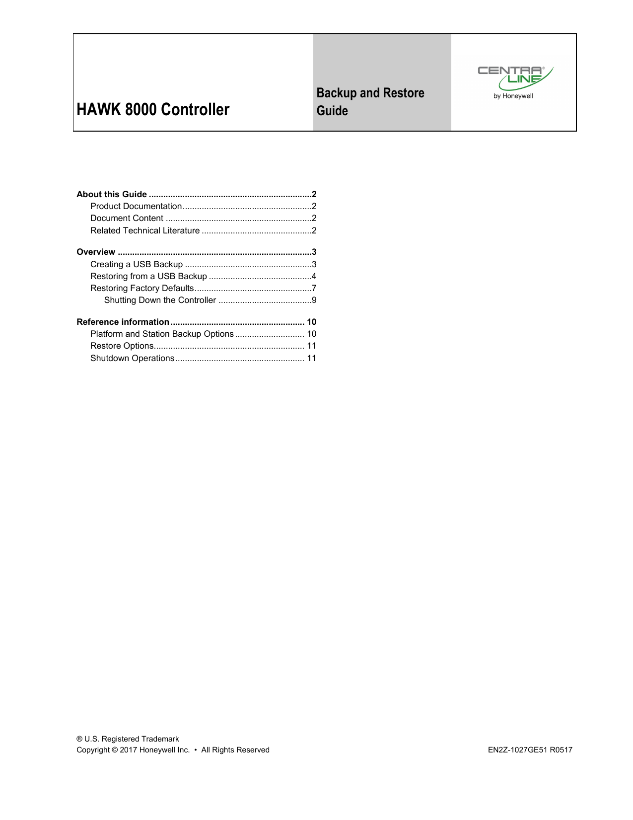 CentraLine HAWK 8000 Manual Backup | Manualzz