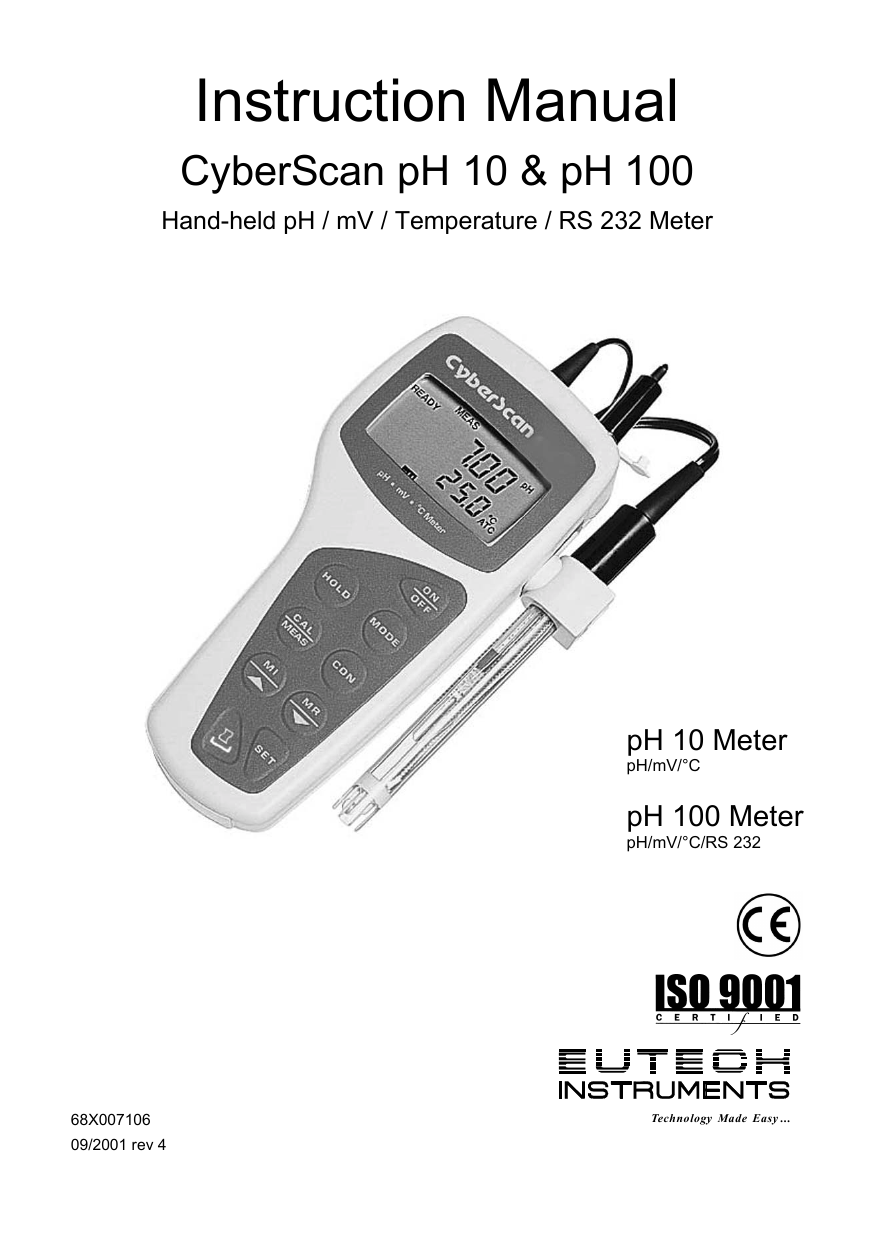 EUTECH INSTRUMENTS CyberScan pH 10 Instruction manual | Manualzz