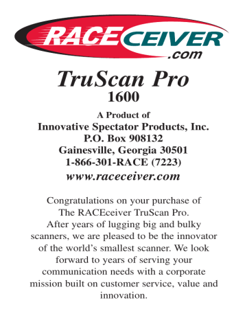 RACEceiver TruScan Pro 1600 User Manual | Manualzz