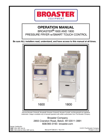 Broaster 1600 Operation Manual | Manualzz