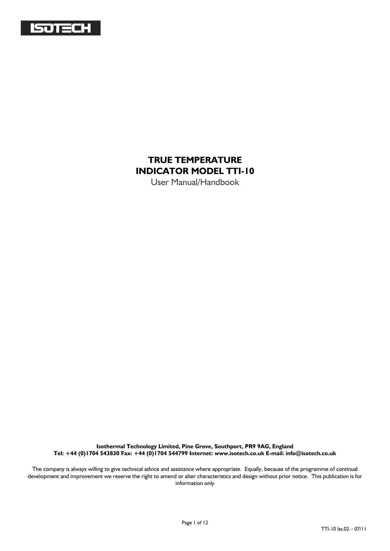 Isotech TTI-10 User manual | Manualzz