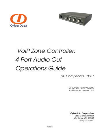 CyberData VoIP Zone Controller 010881 Operations Guide | Manualzz