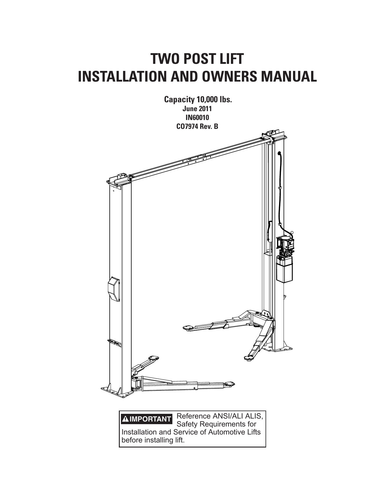 two post lift installation and owners manual | Manualzz