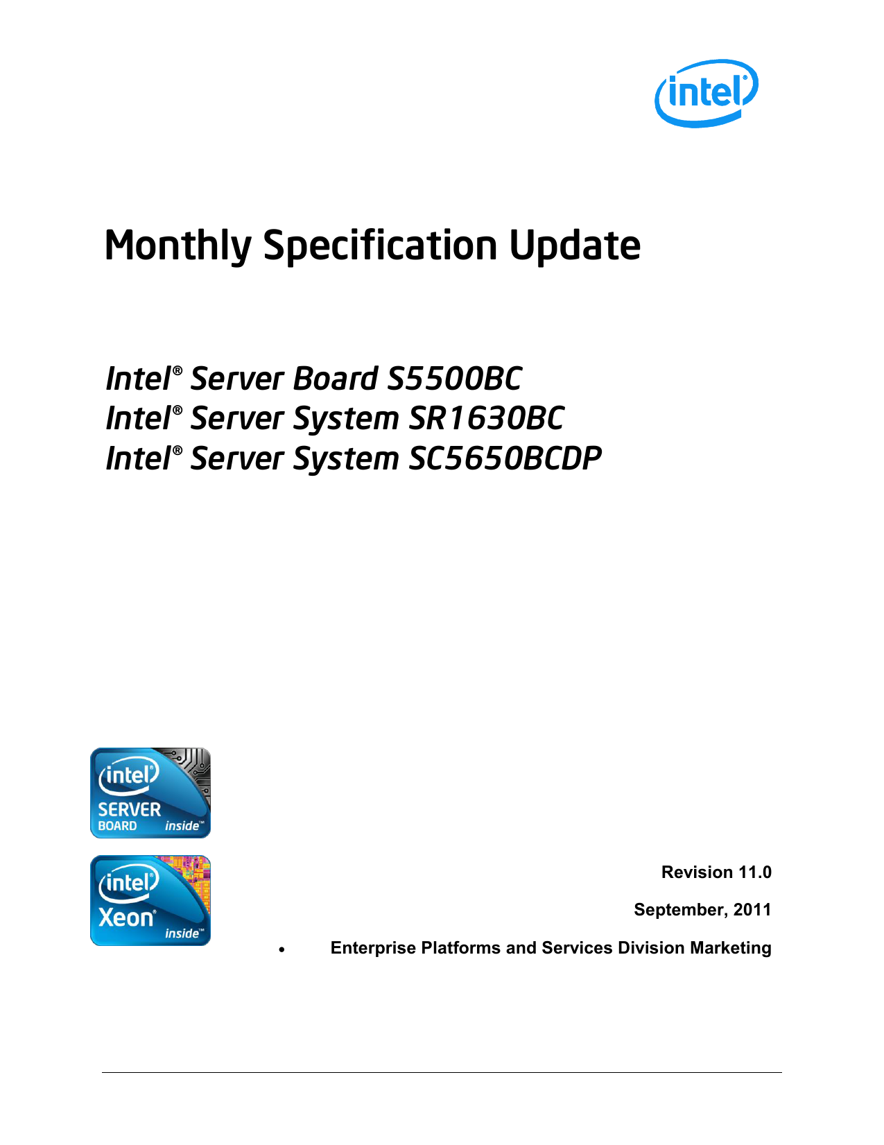 Intel SR1630BC - Server System - 0 MB RAM Documentation Update | Manualzz