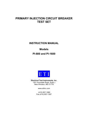 Circuit Breaker Test Set PI 800, PI 1600 Instruction Manual | Manualzz