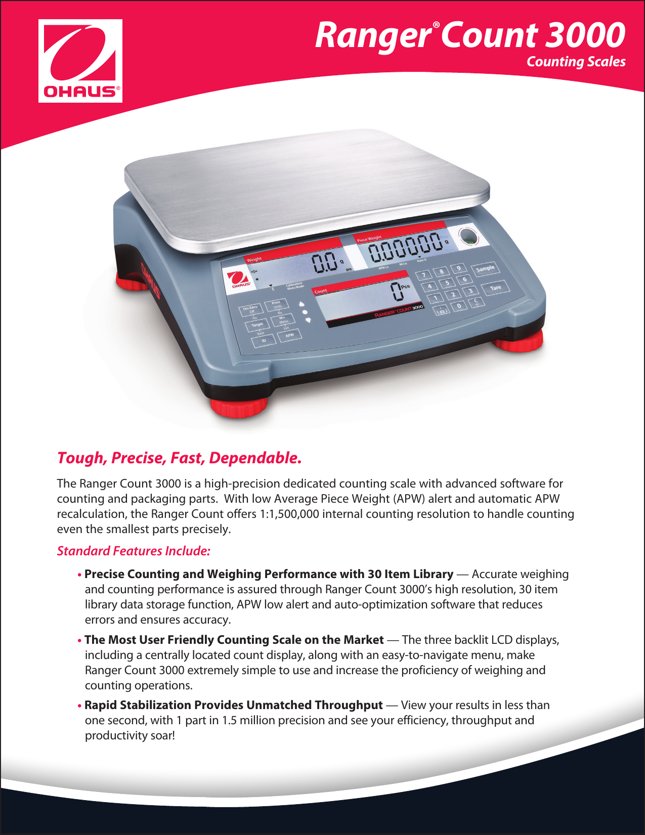 Ohaus RC31P1502 Ranger Count 3000 Compact Bench Counting Scale 1.5K G x ...