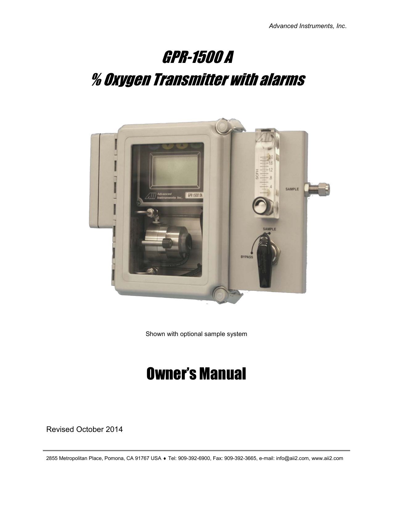 Analytical Industries GPR-1500A PPM Oxygen Transmitter Owner's Manual ...