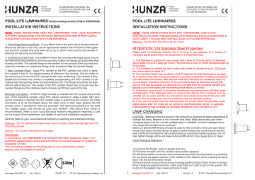 Pool Light HUNZA Wall Mount Pool Installation Instructions | Manualzz