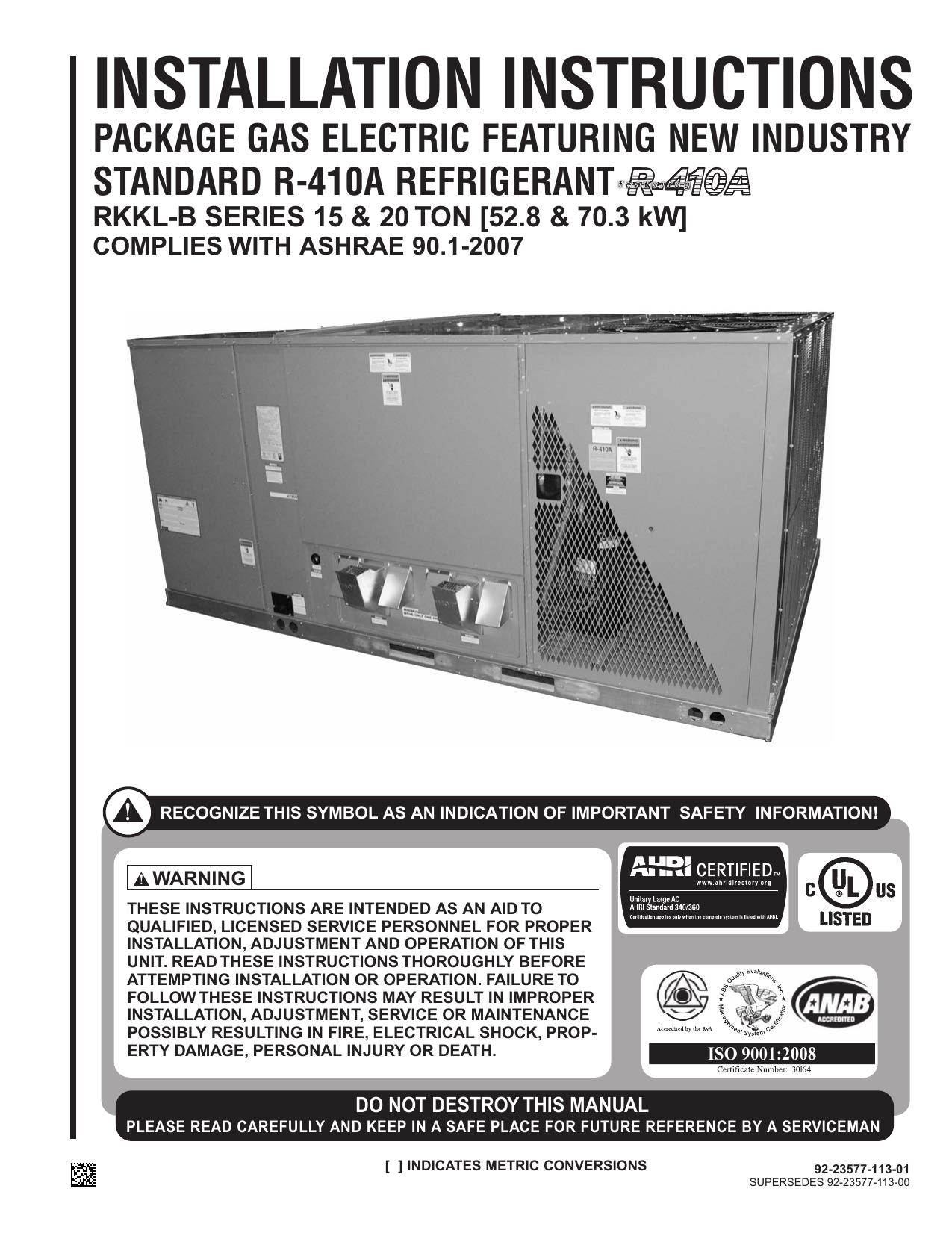 Rheem RKKL-B240CM40EAJA Value Series RKKL-B Series 20 Tons Commercial ...