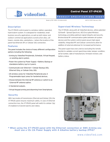 Videofied Cell/Ethernet XT Panel Spec sheet | Manualzz