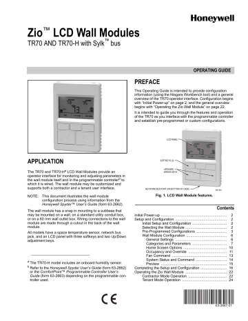 Honeywell LCD Wall Modules TR70, TR70-H Operating Guide | Manualzz