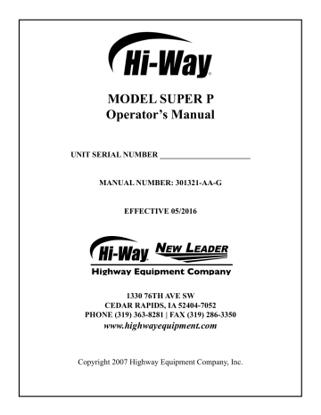 Hi-Way Super P Operator's Manual | Manualzz