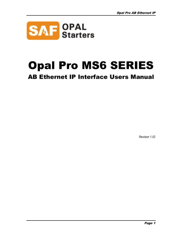 Opal Pro MS6 AB Ethernet IP Interface Users Manual | Manualzz