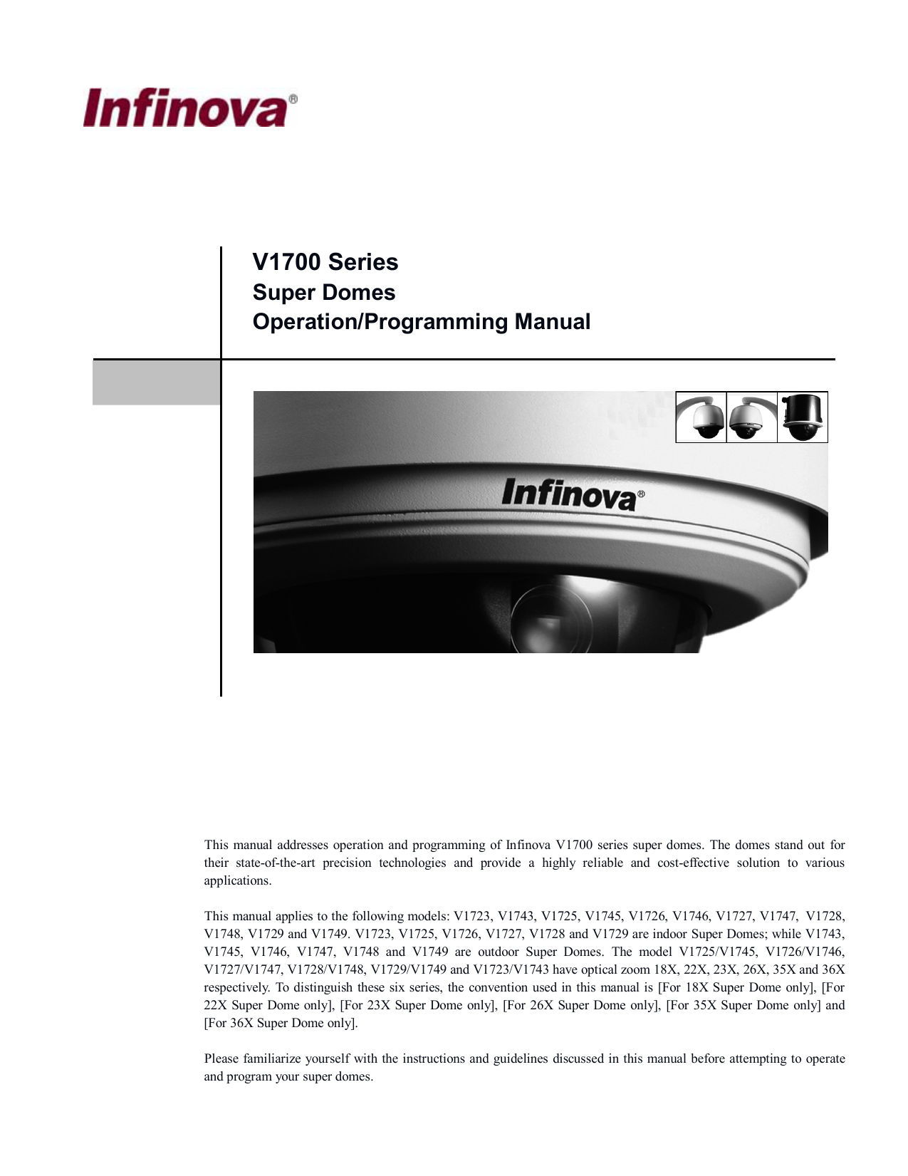 Infinova V1725 Operation/Programming Manual | Manualzz