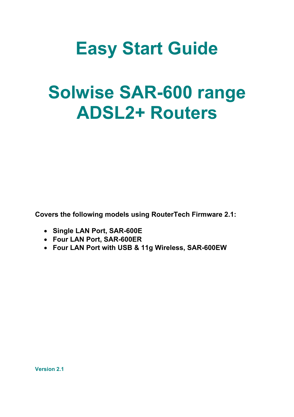 Solwise SAR-600ER Easy Start Manual | Manualzz