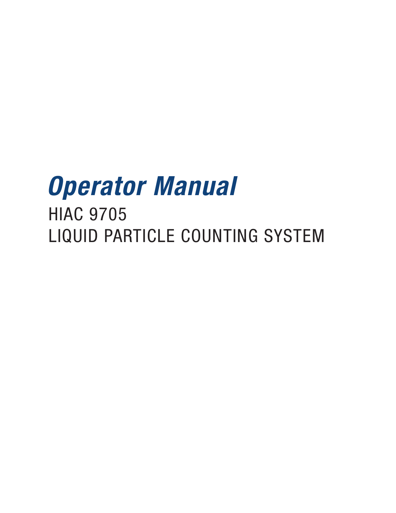 HIAC 9705 Liquid Particle Counting System | Manualzz