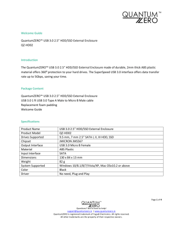QuantumZERO External Enclosure QZ-HD02 Welcome Guide | Manualzz