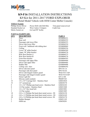 K9 F16 Car Kit Installation Instructions | Manualzz