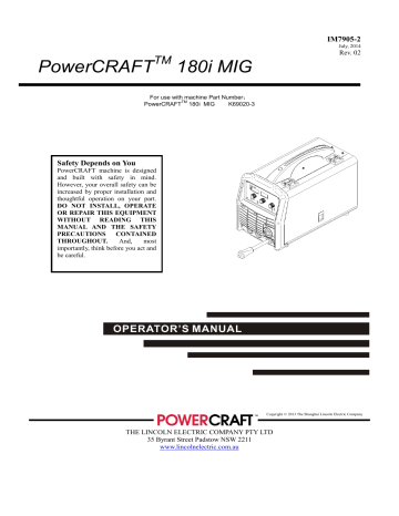 PowerCRAFT 180i MIG Operator's Manual | Manualzz
