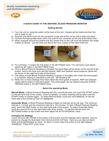Vetronic Sentinel Quick Manual | Manualzz