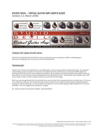 Studio Devil Virtual Guitar Amp User's Guide | Manualzz