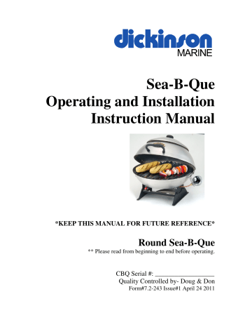 Dickinson Sea-B-Que Operating And Installation Instruction Manual ...