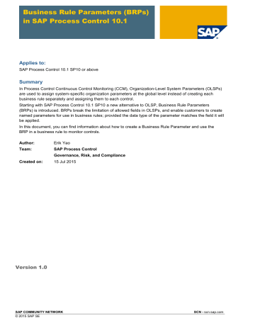SAP Business Rule Parameters User Guide | Manualzz