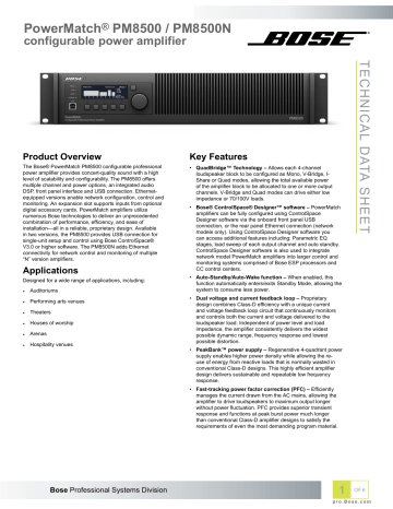 Bose PM8500 / PM8500N PM8250 Technical Data Sheet | Manualzz